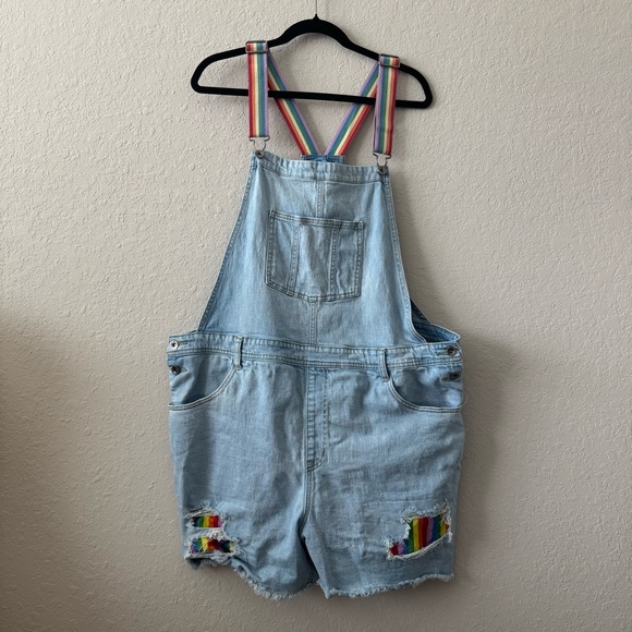 Target | Shorts | Light Blue Distressed Denim Overalls With Rainbow ...